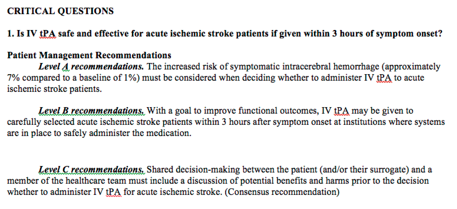 New 2015 ACEP Clinical policy on ischemic stroke downgrade tPA within ...